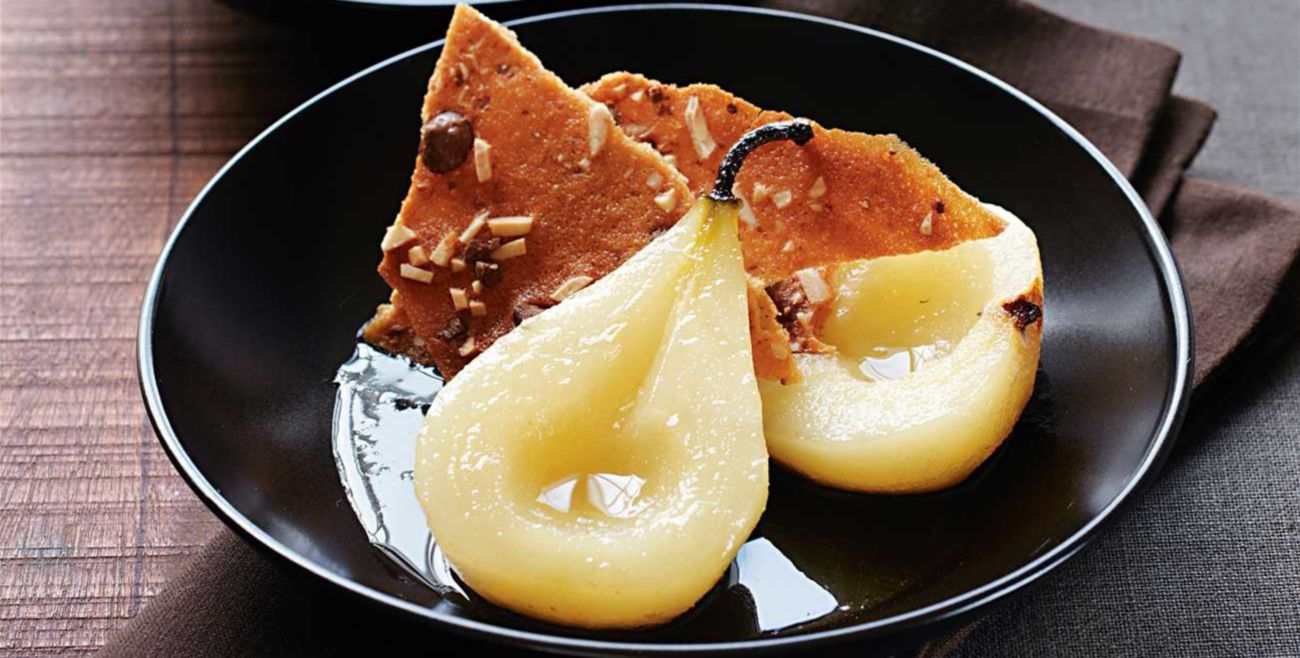Honey & Vanilla Poached Pears with Tuilles Recipe | Woolworths