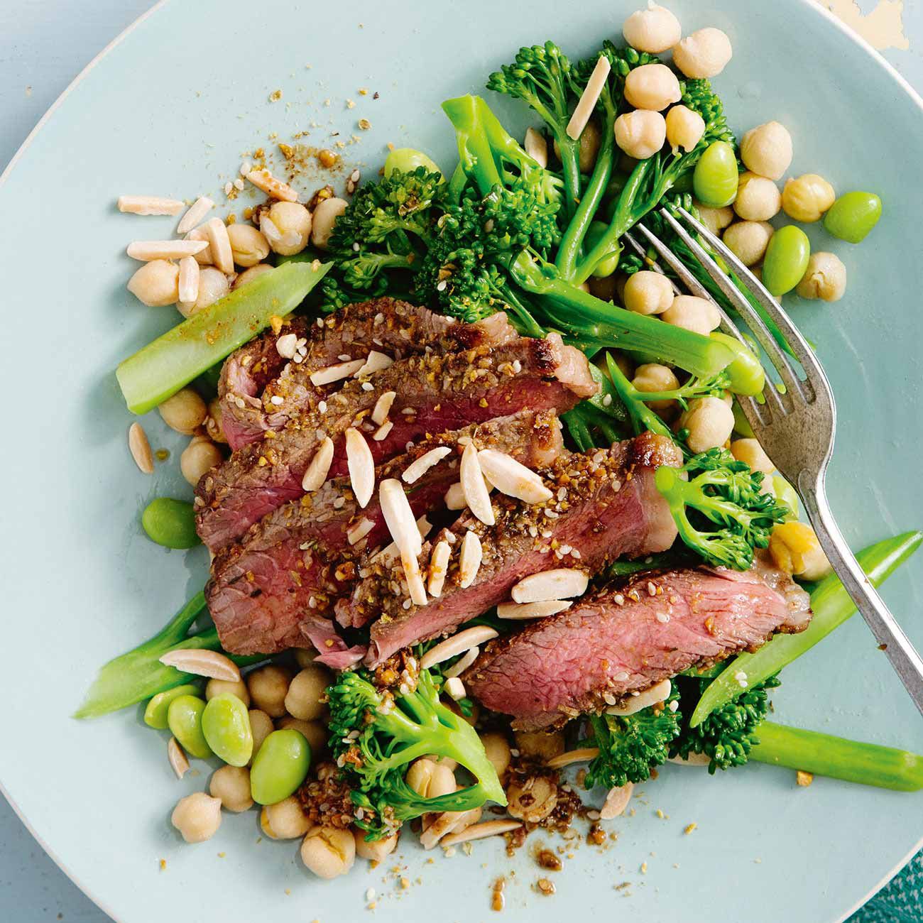 Dukkha-Crusted Beef With Mixed Salad Recipe | Woolworths