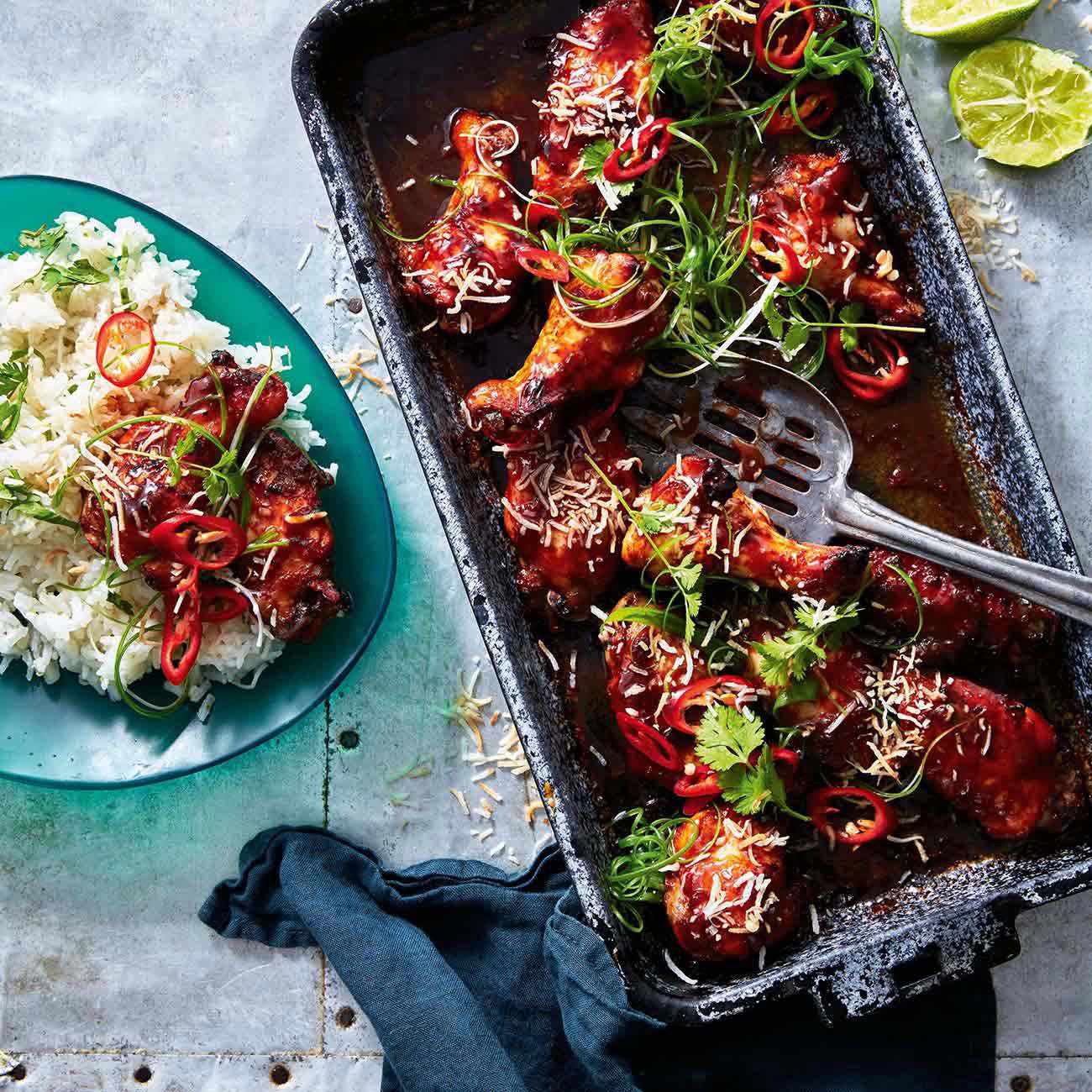 Sticky Chicken With Coconut & Lime Rice Recipe | Woolworths