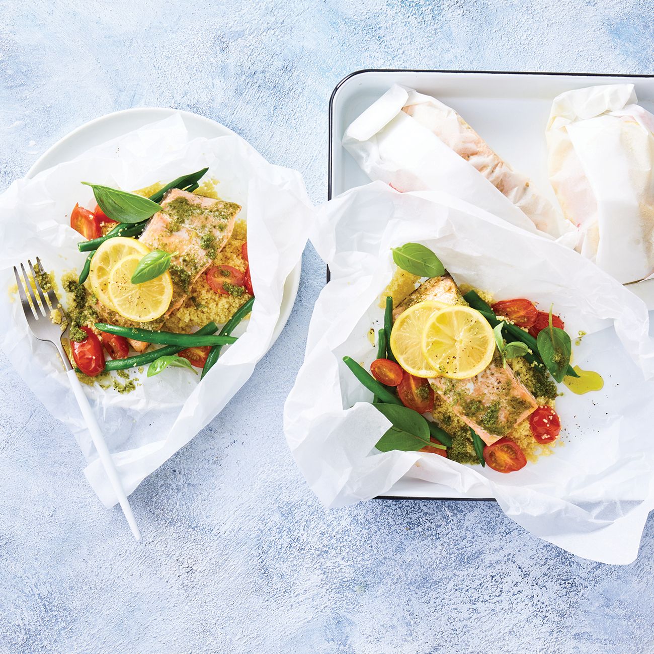 Salmon pesto parcels with couscous Recipe | Woolworths