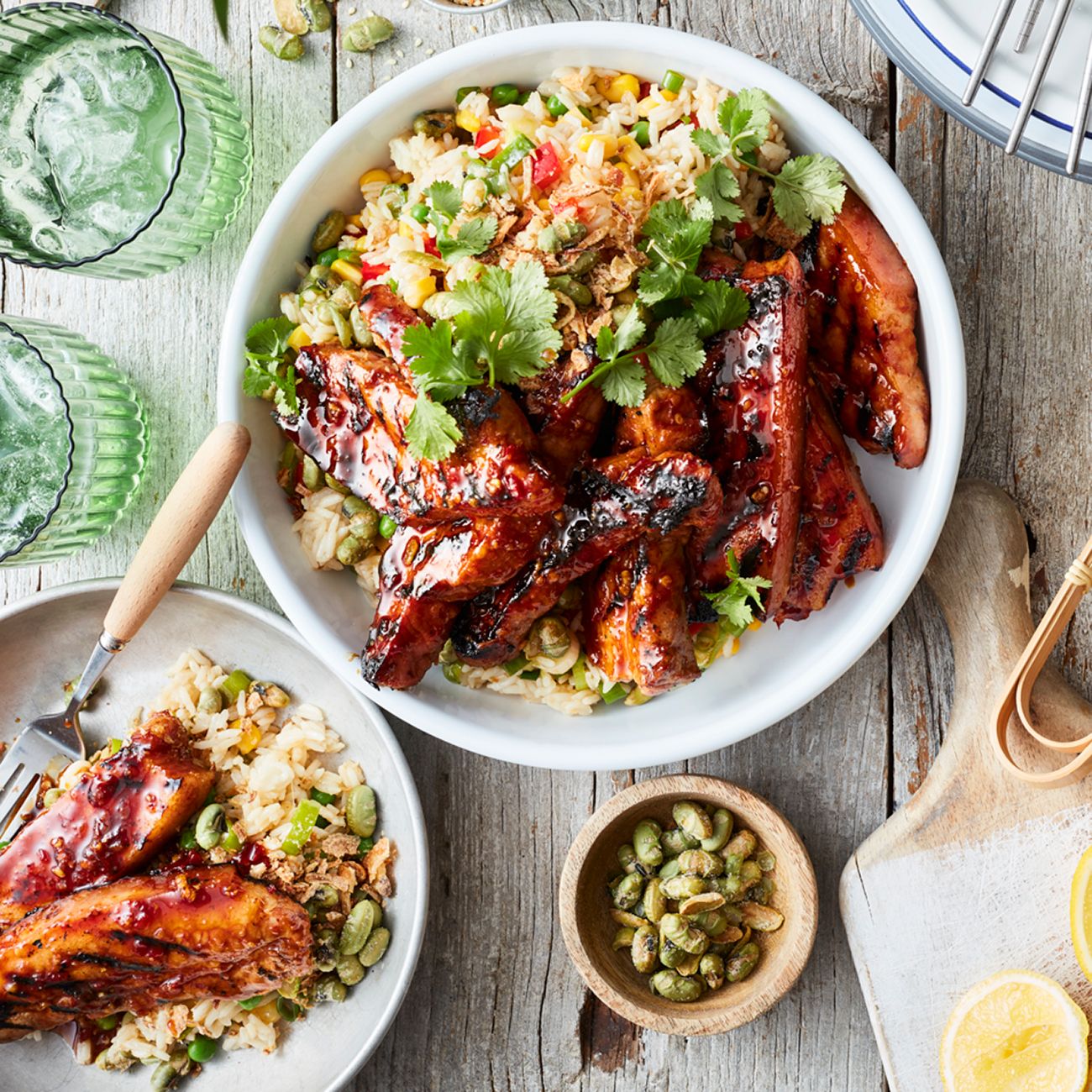 Sticky Sesame Pork Rashers With Vegetable Rice Recipe | Woolworths