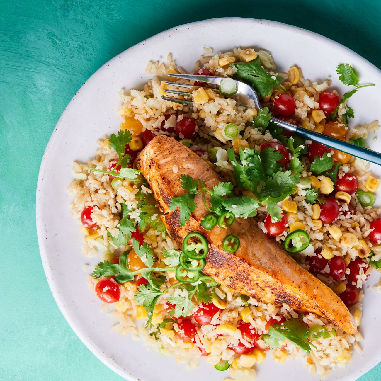Cajun Salmon with Tomato & Cauliflower Rice Recipe | Woolworths