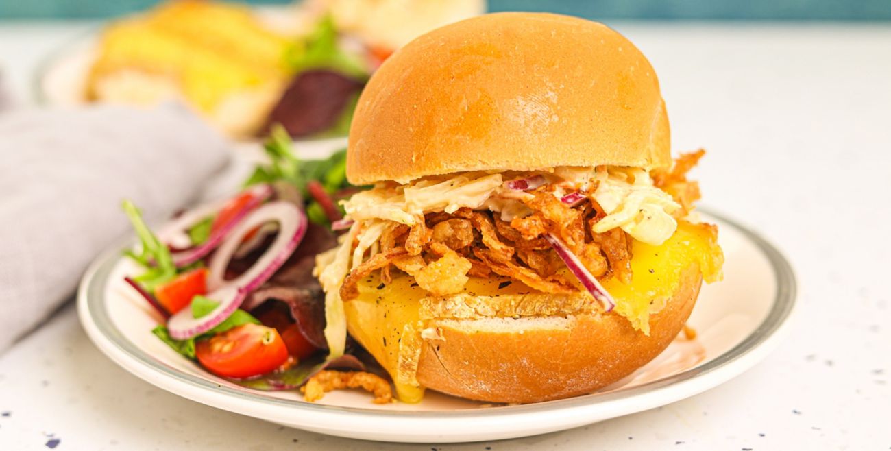 Coleslaw, Cheddar Cheese & Crispy Onion Bap Recipe | Woolworths