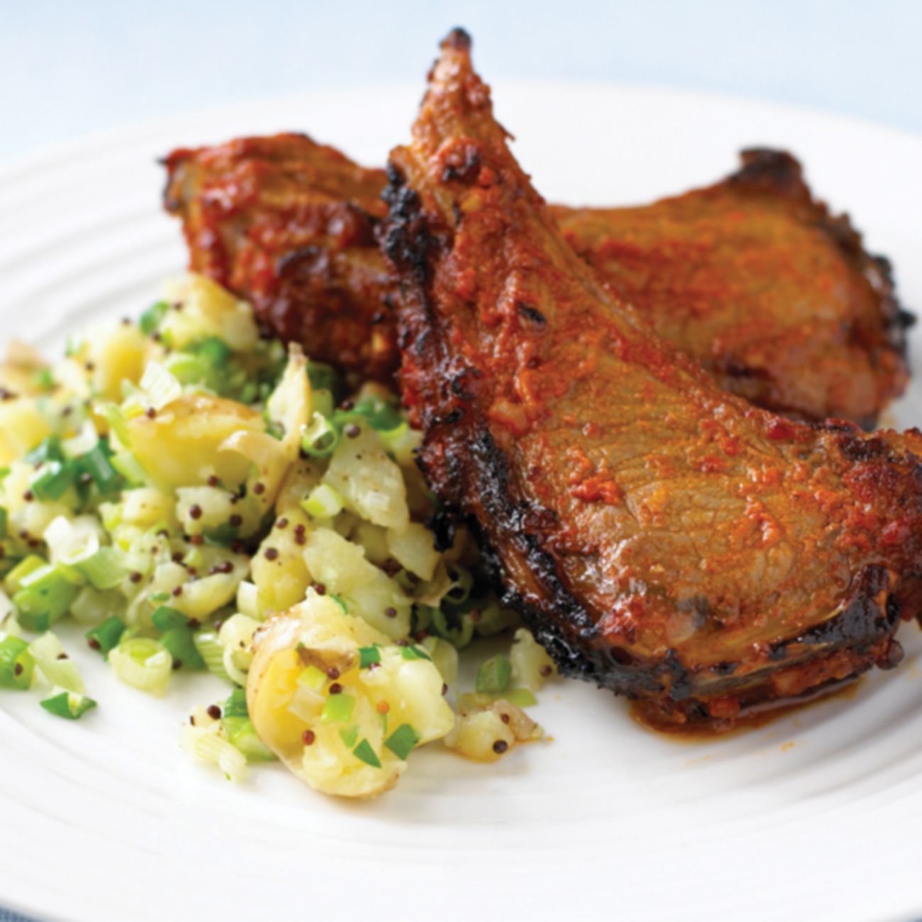 Devilled Lamb Cutlets With Crushed Potato & Mustard Seed Salad Recipe ...