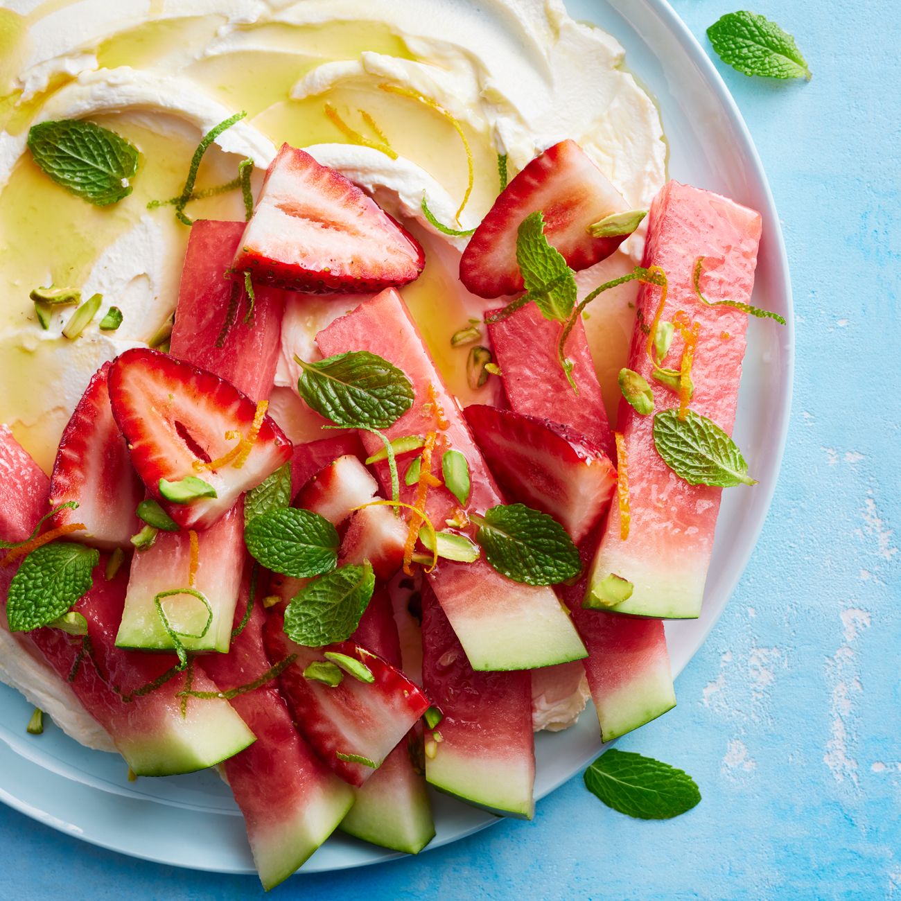 Watermelon with Pistachio & Citrus Syrup and Rosewater Labne Recipe ...