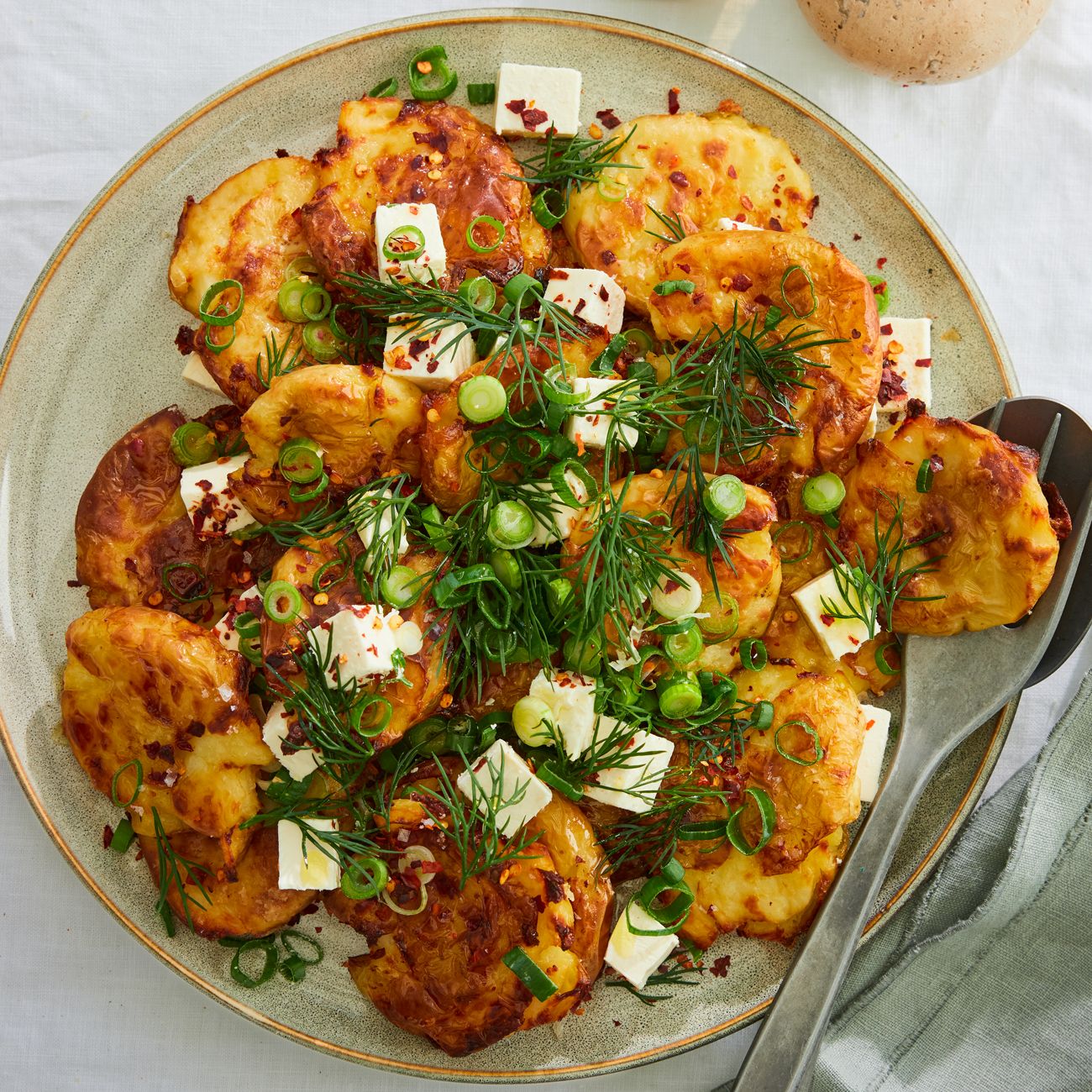 Crispy Smashed Potatoes with Feta & Dill Recipe | Woolworths