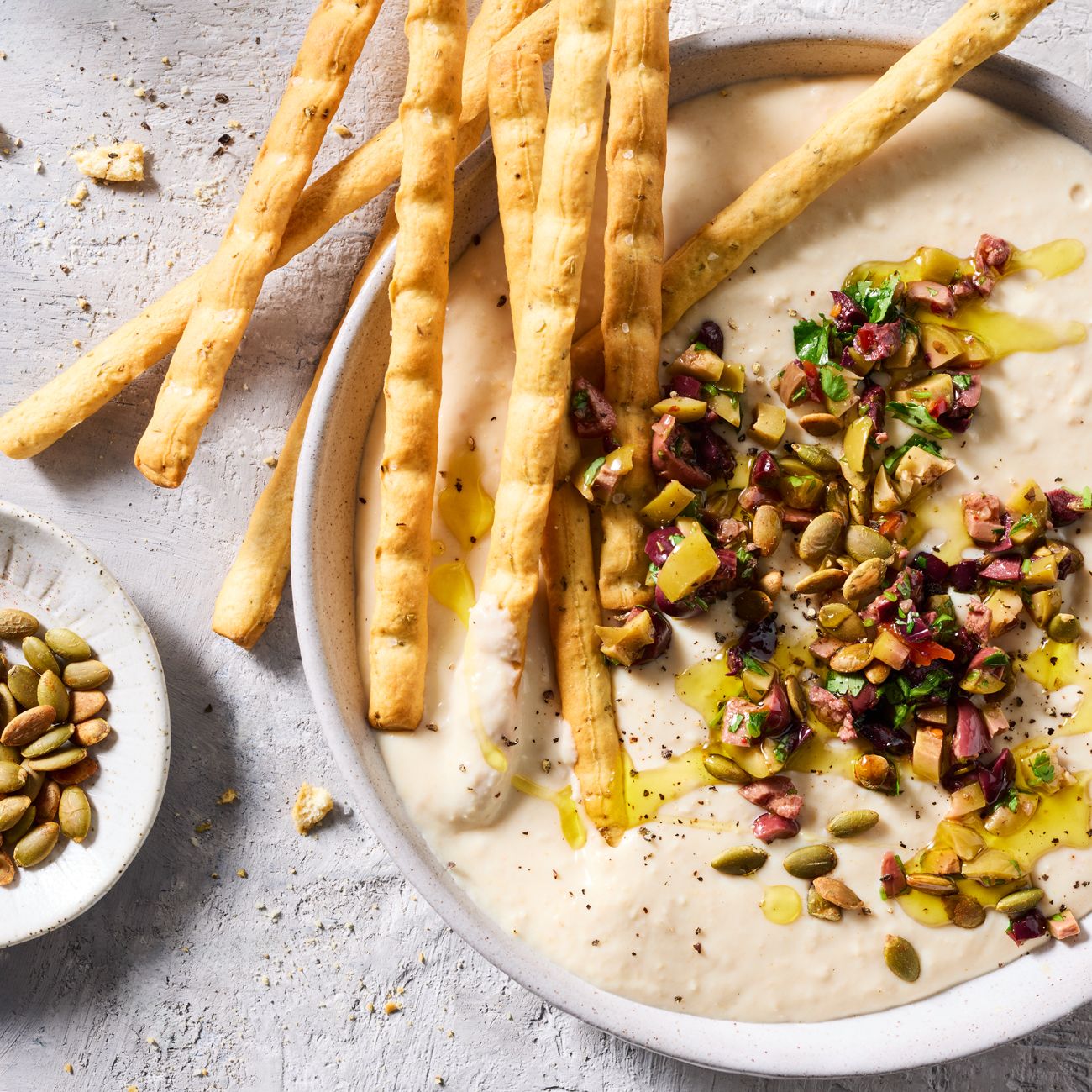 Whipped Ricotta Hummus with Mixed Olive Gremolata Recipe | Woolworths