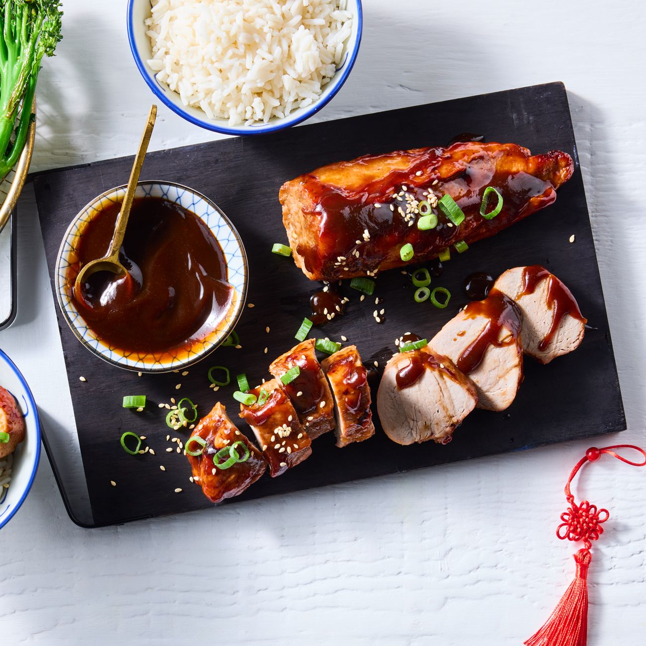 Sticky char siu pork with rice & broccolini Recipe | Woolworths