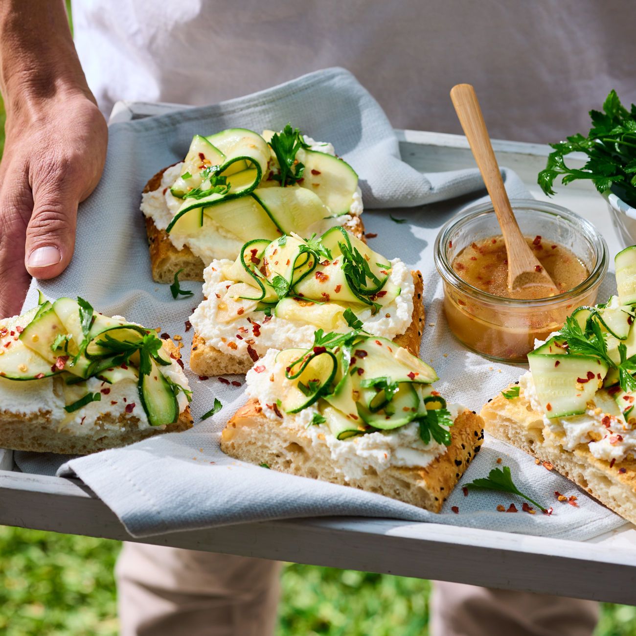 Pickled zucchini with chilli ricotta & Turkish bread Recipe | Woolworths