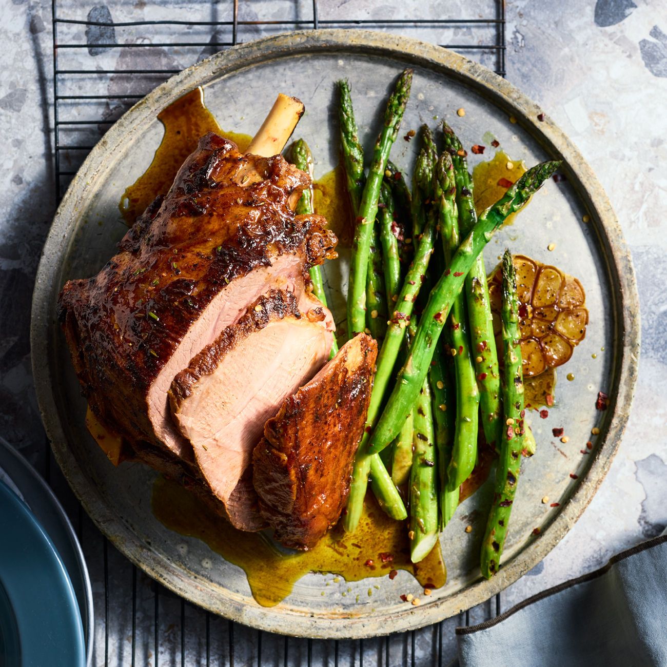 Spiced lamb leg with garlic & asparagus Recipe | Woolworths