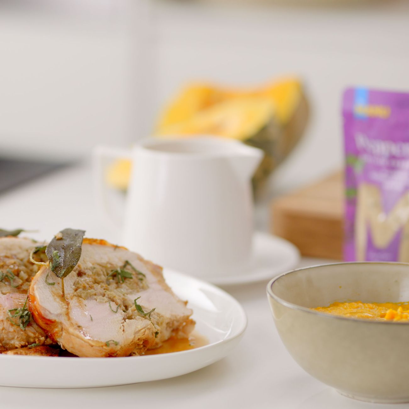 Roasted Turkey Breast with Christmas Stuffing on Pumpkin Puree Recipe ...