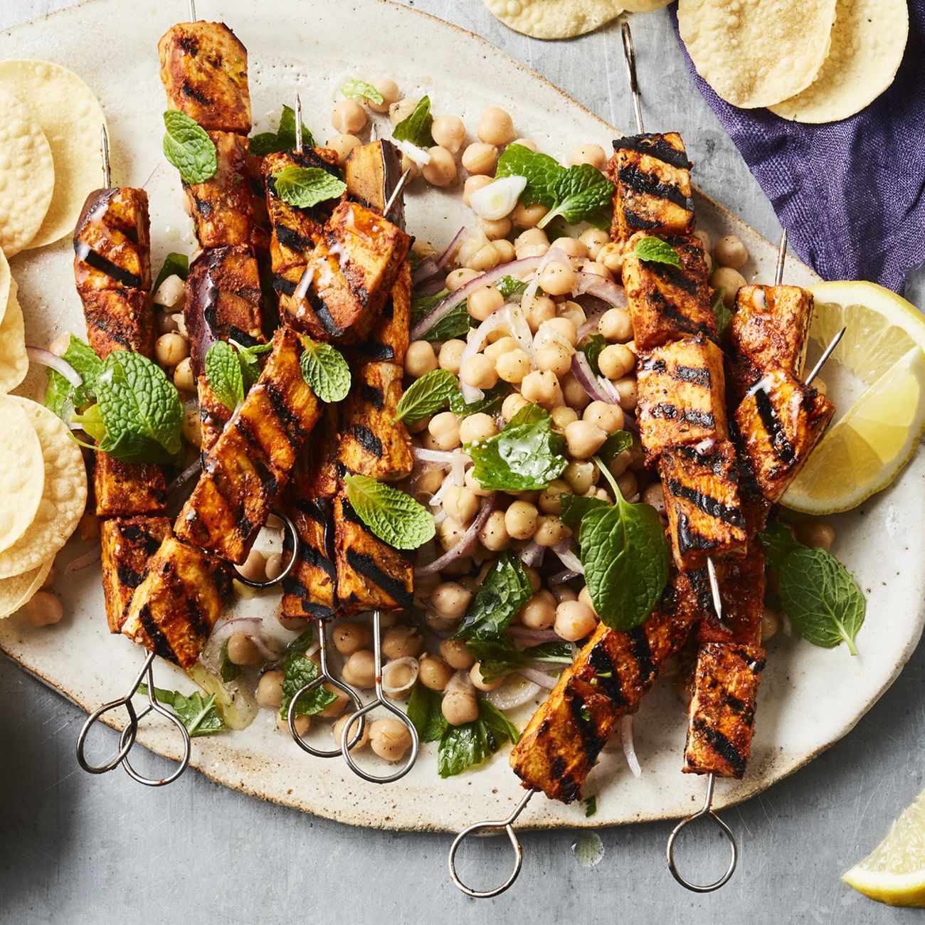 Tandoori Eggplant Skewers With Mini Pappadums Recipe | Woolworths